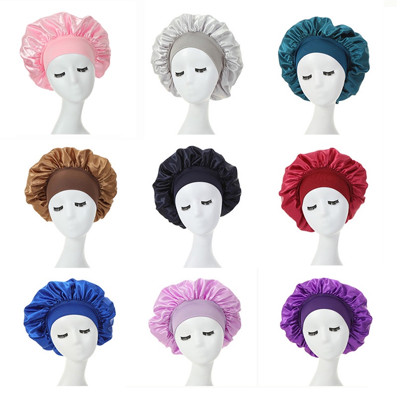 High Elasticity Sleep Cap Long Hair Care Women Sleep Hat Silk Head Wrap ...