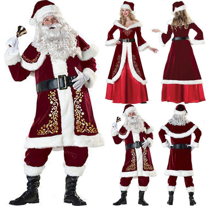 Red Deluxe Velvet Fancy Set Xmas Party Man Children's Family Costume ...