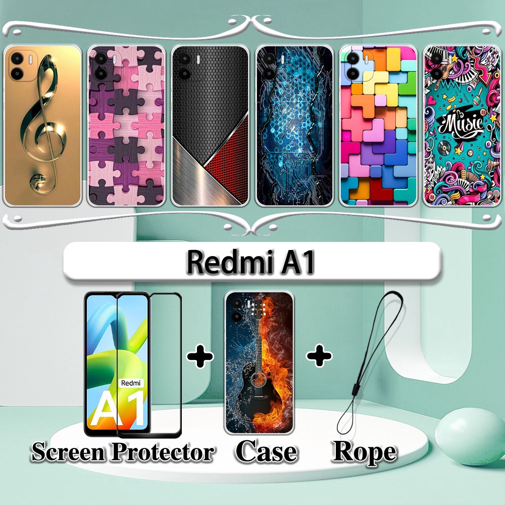 2 IN 1 Redmi A1 Case with Tempered Glass Curved Ceramic Screen ...