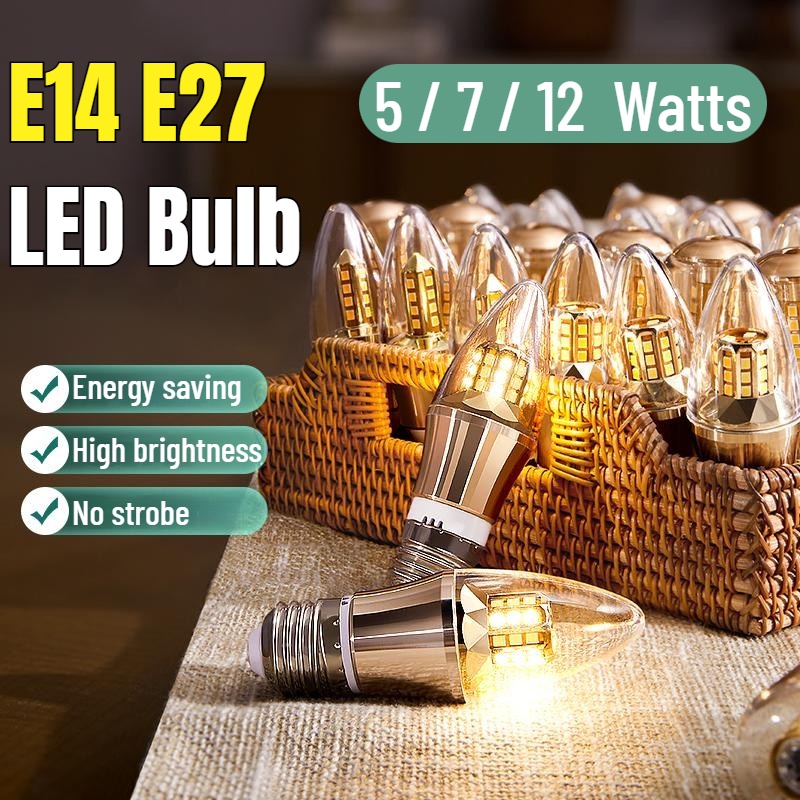 LED Candle Bulb E27 E14 Chandelier Bulb Transparent Lampshade Corn Bulb ...