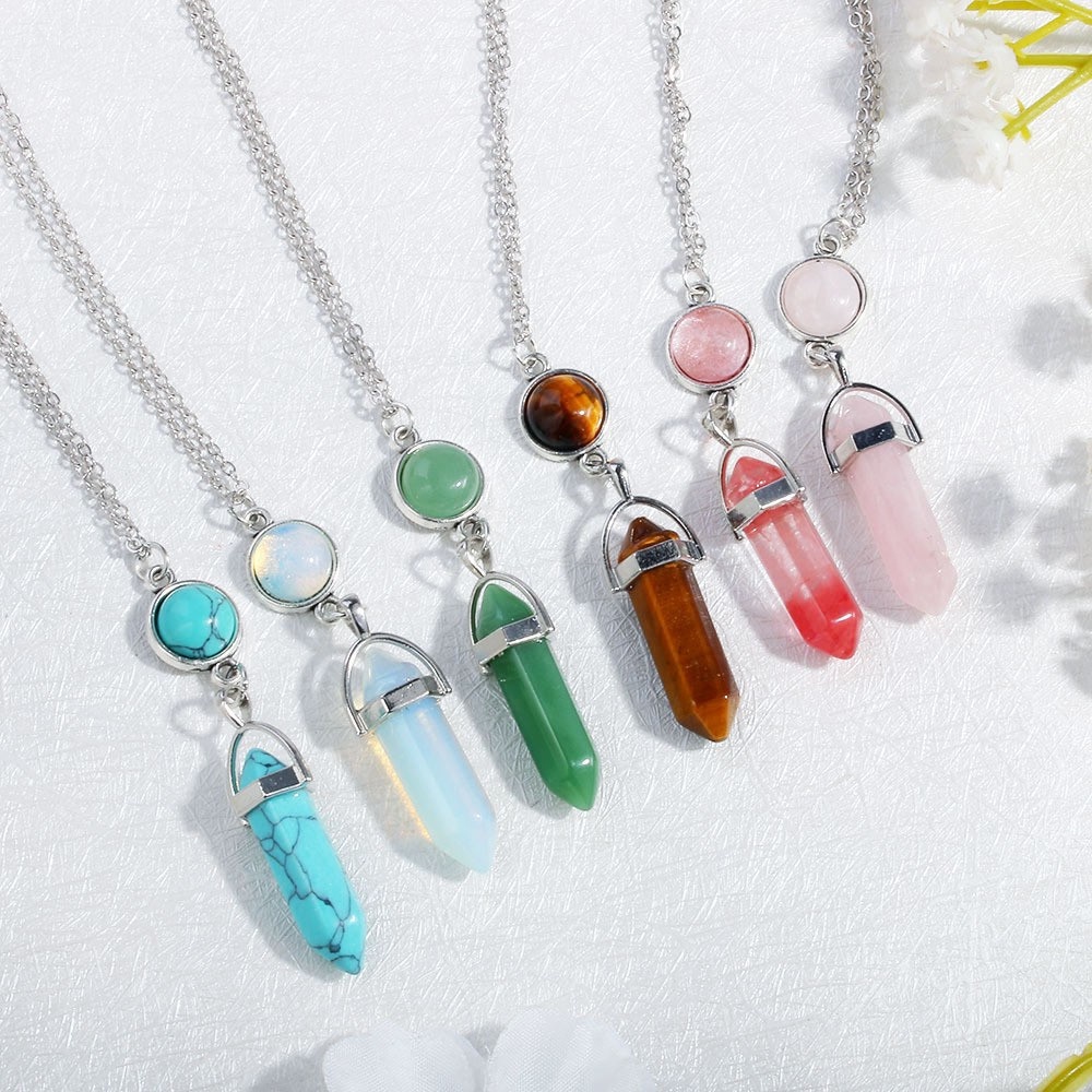 Vintage Hexagonal Gemstone Pendant Necklace Unisex Healing Stones ...