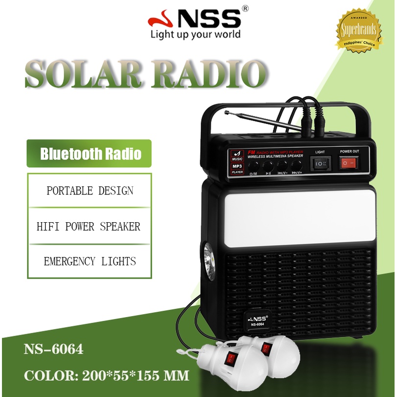 NSS Solar Radio Portable Radio with Bluetooth LED Light TF USB AUX USB FM AM SW 1-8 10 BAND ...