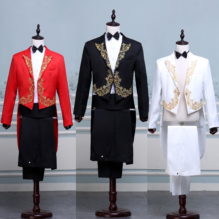 Men's gold inlaid swallow tail suit suit Singer's chorus conducting ...
