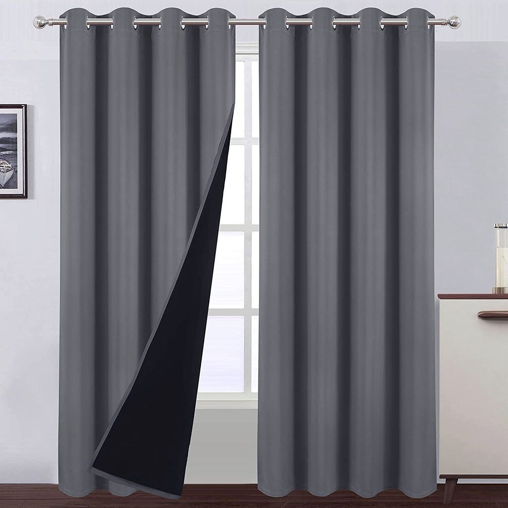 1 PC [GREY] 100% REAL Thermal Insulated Room Darkening Blackout Curtain ...