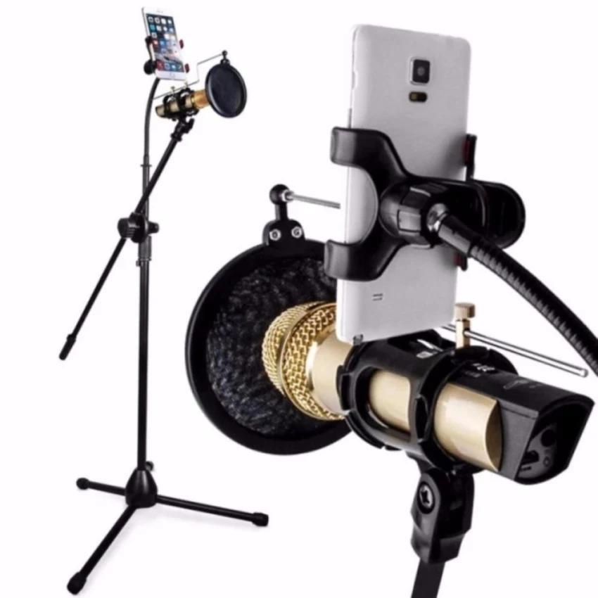 Audiobop Metal Microphone Stand with Boom Arm Rotating Phone Holder ...