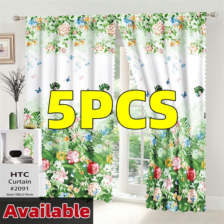 5PCS High Quality Window Curtain Green Flower Elk Kurtina 100*210CM ...