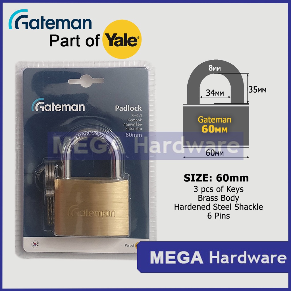 Yale Gateman Brass Padlock 30mm 40mm 50mm 60mm (4-pin, 5-pin or 6 pin ...