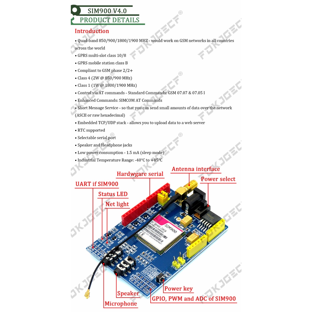 SIM900A SIM900 MINI V4.0 Wireless Data Transmission Module GSM GPRS Board Kit w/Antenna for ...