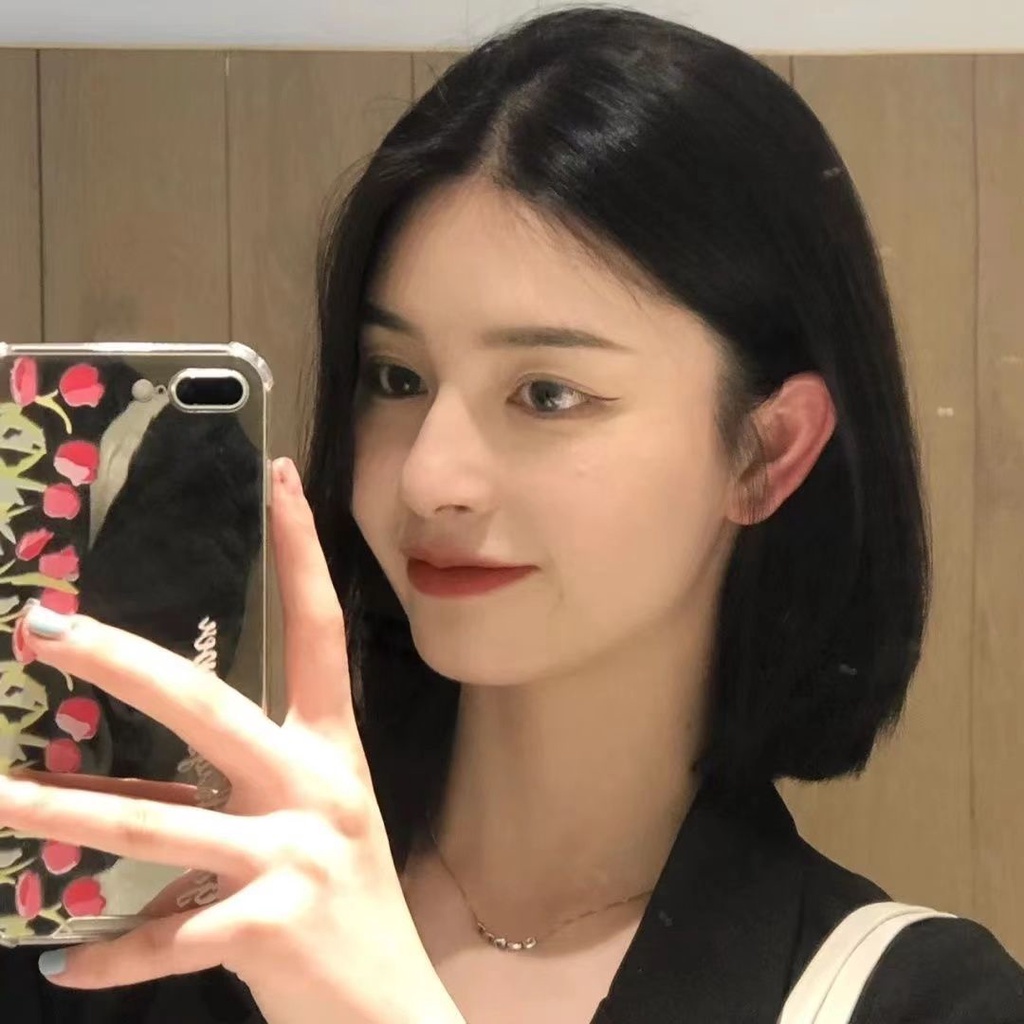 Wig Female Short Hair Middle Point Bobo Head Temperament Round Face ...