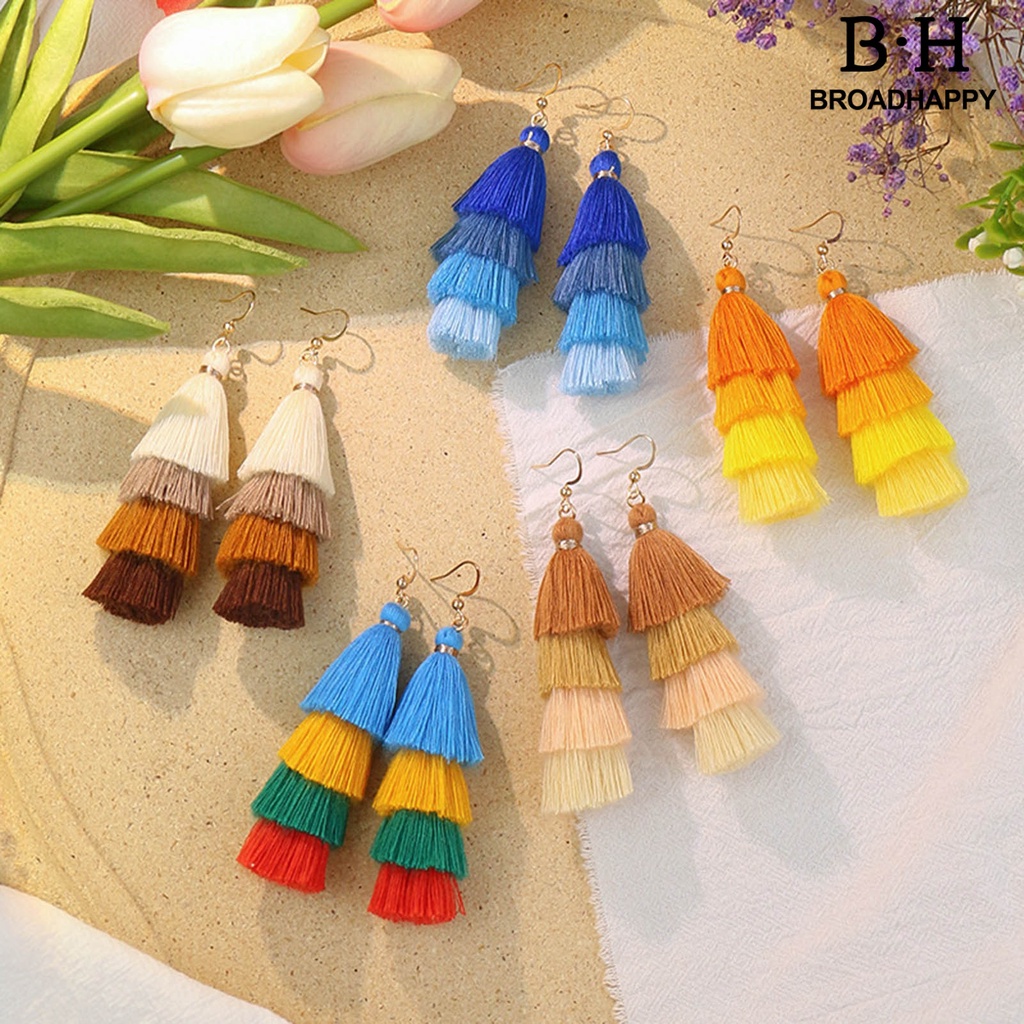 BH.B 1 Pair Earring Attractive Bohemia Style Ultra Long 4 Layered ...