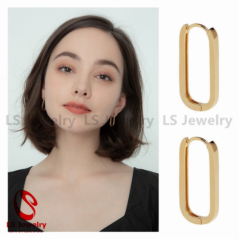 LS jewelry Simple Small Rectangular Hoop Earrings Metal Geometric Oval Hoop Earrings 2800e ...
