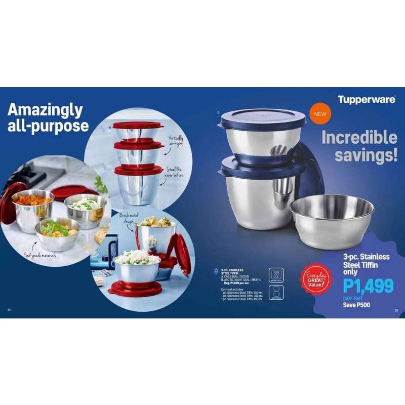 Tupperware 3-PC stainless steel tiffin | Shopee Philippines