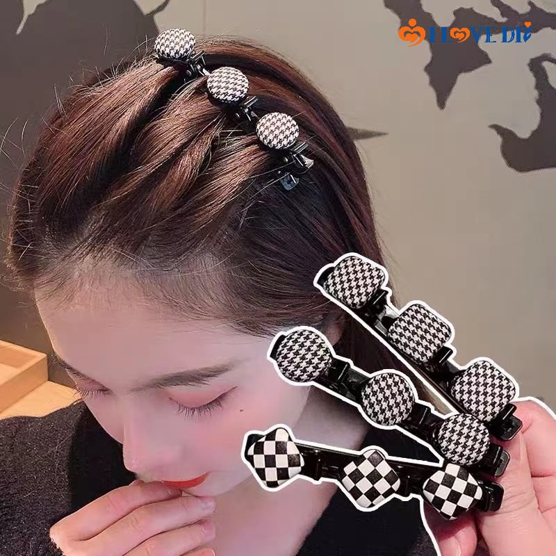 1Pc Elegant Temperament Black White Plaid Braided Hair Clip/ Simple ...