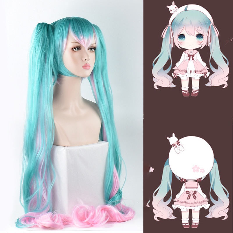 Character Wig miku Singer Sakura Hatsune Falling Colorful cosplay Loli ...