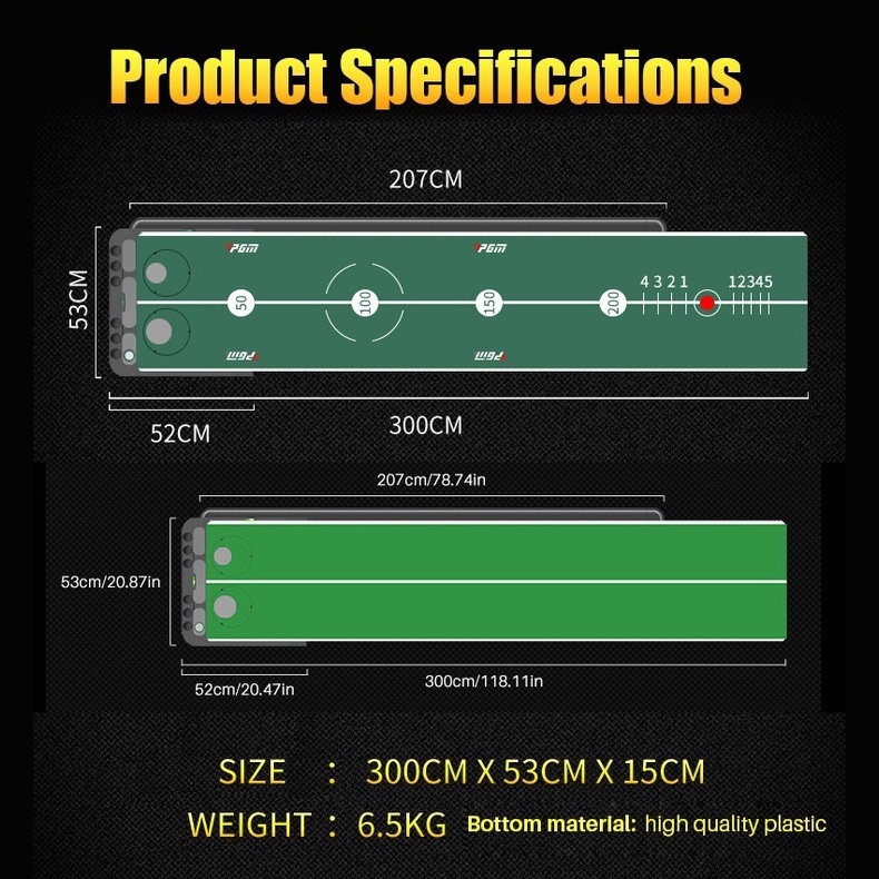 PGM Indoor mini multi-mode 3m golf putting mat with auto ball return track adjustable slope ...