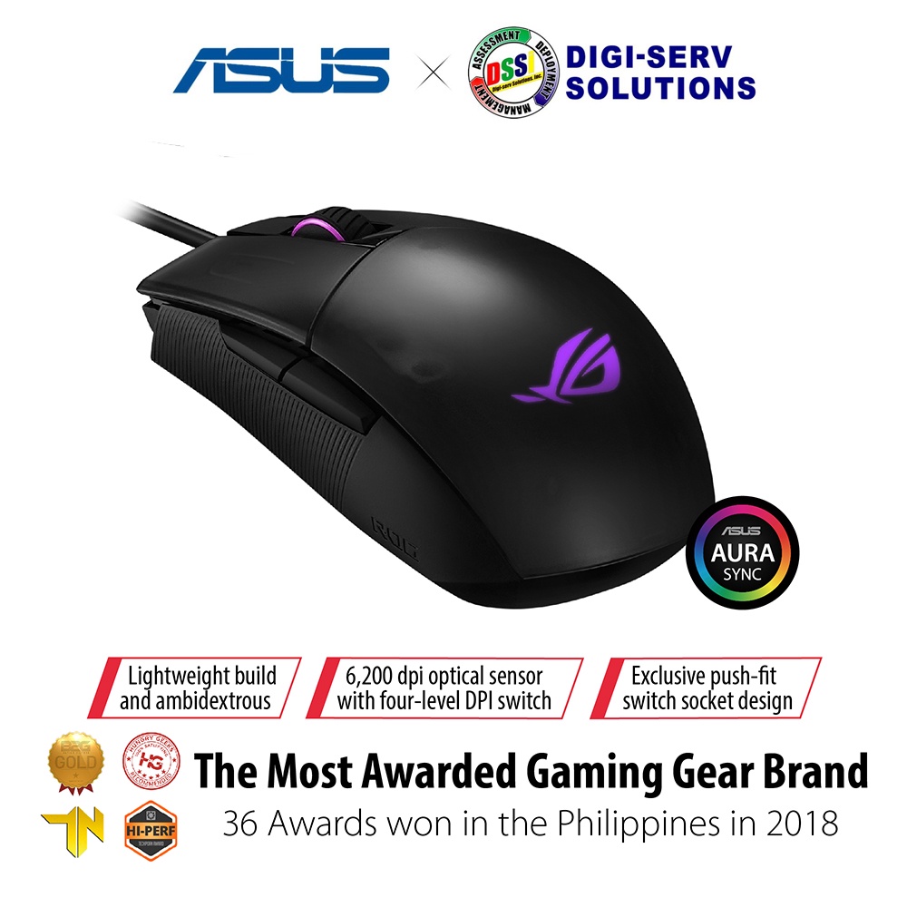 Asus ROG Strix Impact II Ambidextrous Gaming Mouse with 6,200 DPI ...