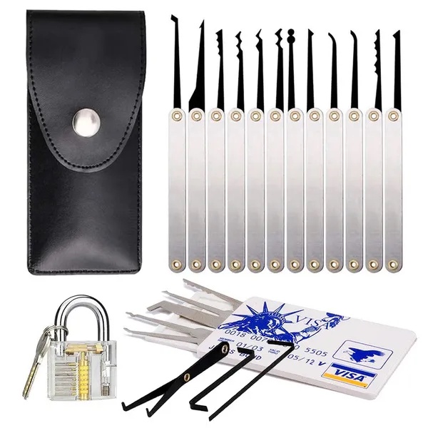 20 Pcs Lock Pick Locksmith Training Skill Set Transparent Practice Lock Padlock Tools Key ...
