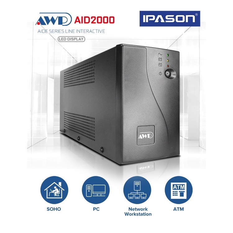 Ipason AWP AID2000 Aide 1200W-2000VA UPS with AVR Uninterruptible Power ...