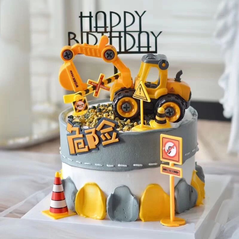 Excavator cake decoration ornaments excavator bulldozer children's ...