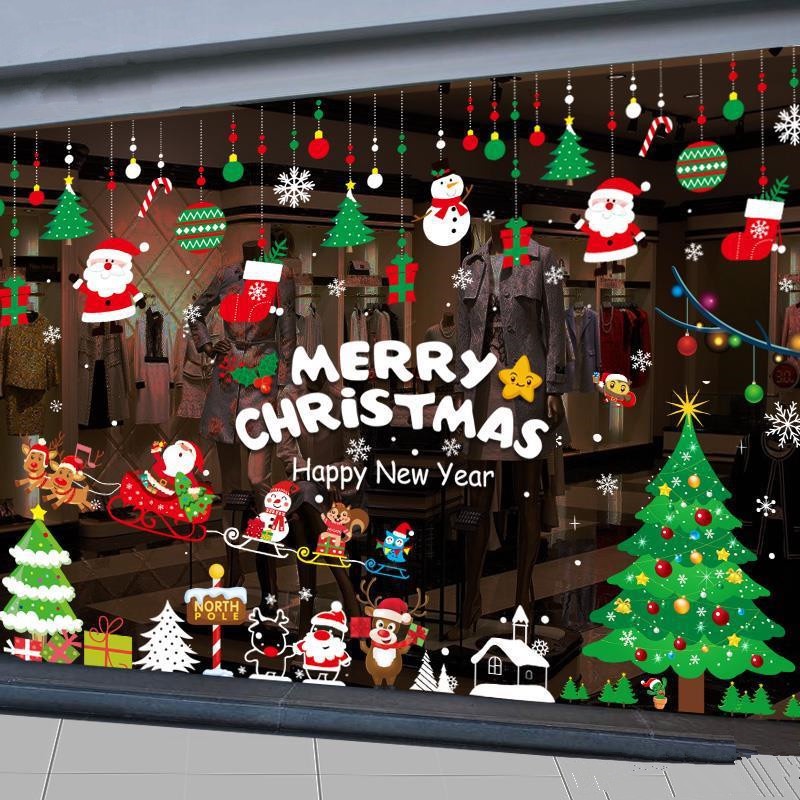 【wuxiang】Christmas Mall Decoration Stickers Window Stickers Scenes PVC ...