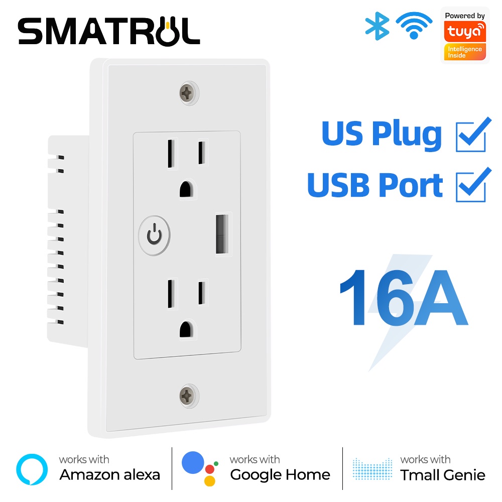 SMATRUL 2 In 1 Tuya Wifi Smart Socket Us Plug Outlet Charger Usb Charging Timing Life App Wall ...