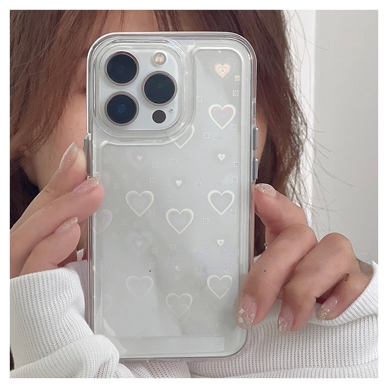 Fashion Gradient Laser Love Heart Transparent Case For iPhone16 Pro ...