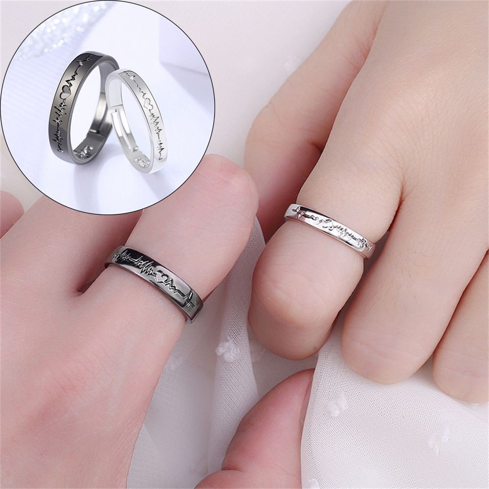 Adjustable Heart Electrocardiogram Korean Style Valentine Day Couple Rings Birthday Gift Wedding Fashion Simplicity Black Silver Color Shopee Philippines
