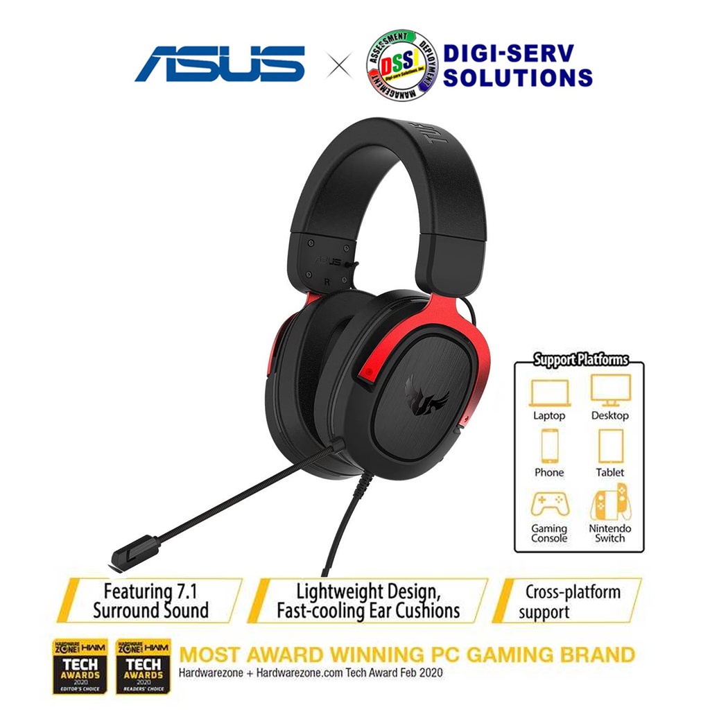 Asus TUF Gaming H3 Gaming Headset (Red) for PC, PS4, Xbox One and ...