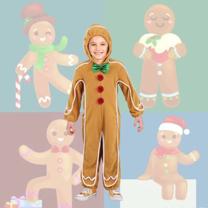 Kids Gingerbread Man Costume Cosplay Bodysuit Stage Performance Dress ...