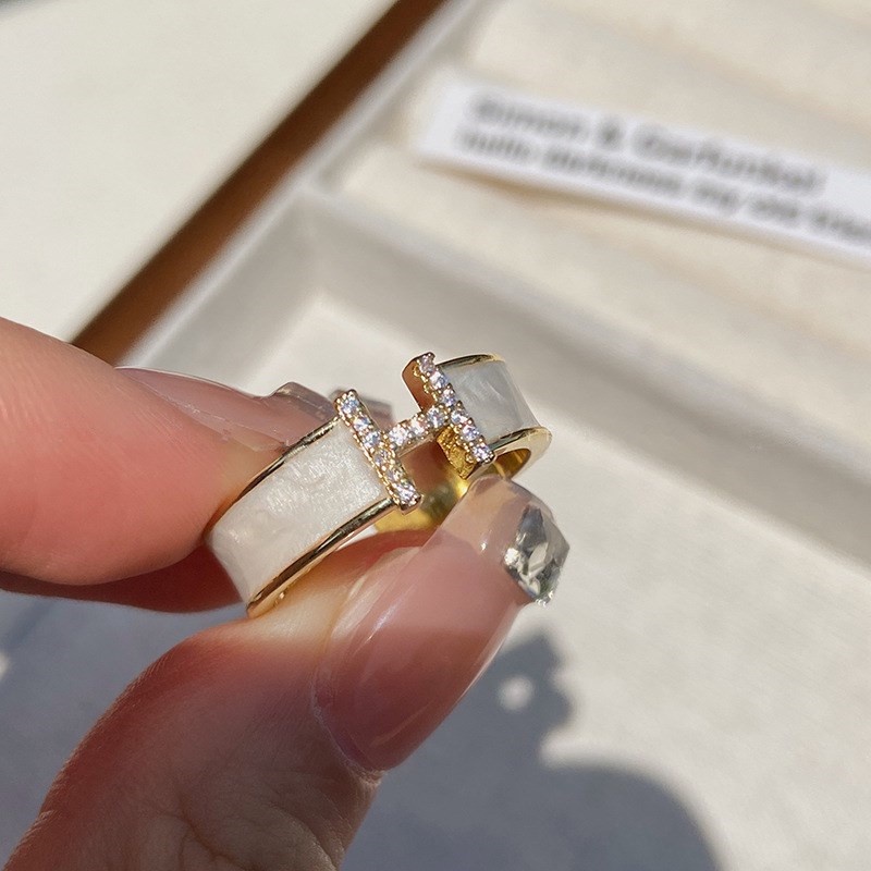 White Dripping Glaze Zircon Letter H Ring French Open Ring | Shopee ...
