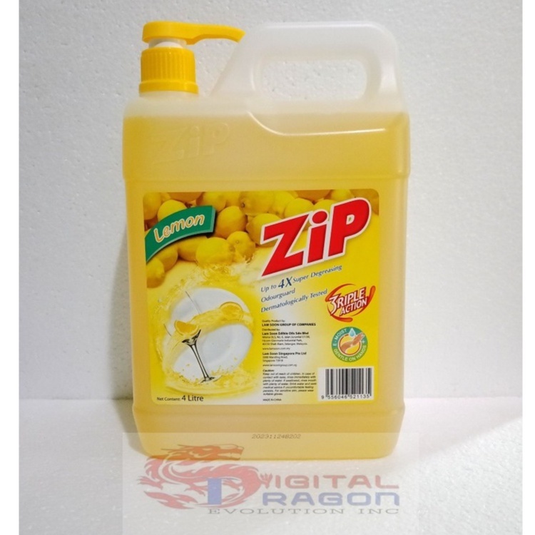 ZIP DISHWASHING LIQUID LEMON (4 LITRE) 9556046521135 | Shopee Philippines