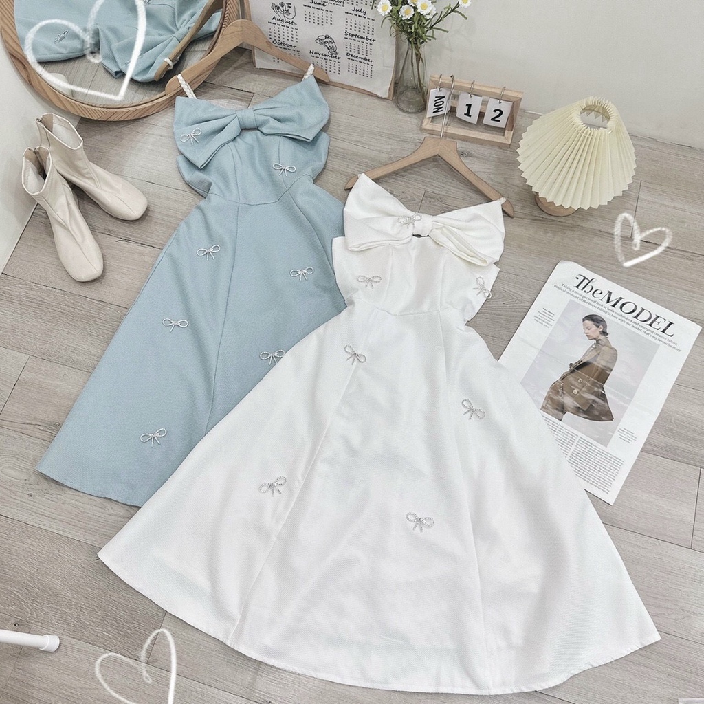 Lace Spread Dress With Chest Bow And Stone Tag | Shopee Philippines