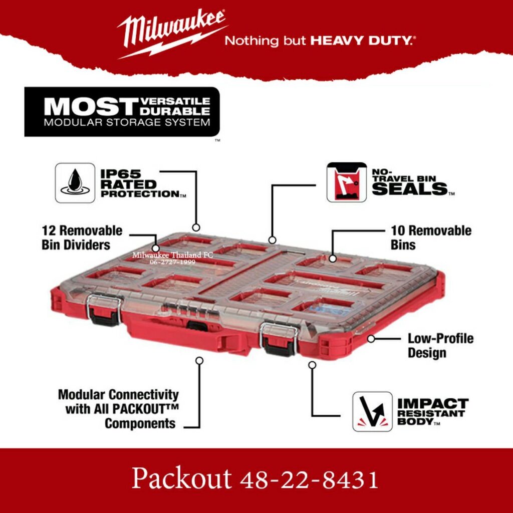 Milwaukee 48-22-8431 Mechanic Tool Box (PACKOUT) Low Profile Organizer ...