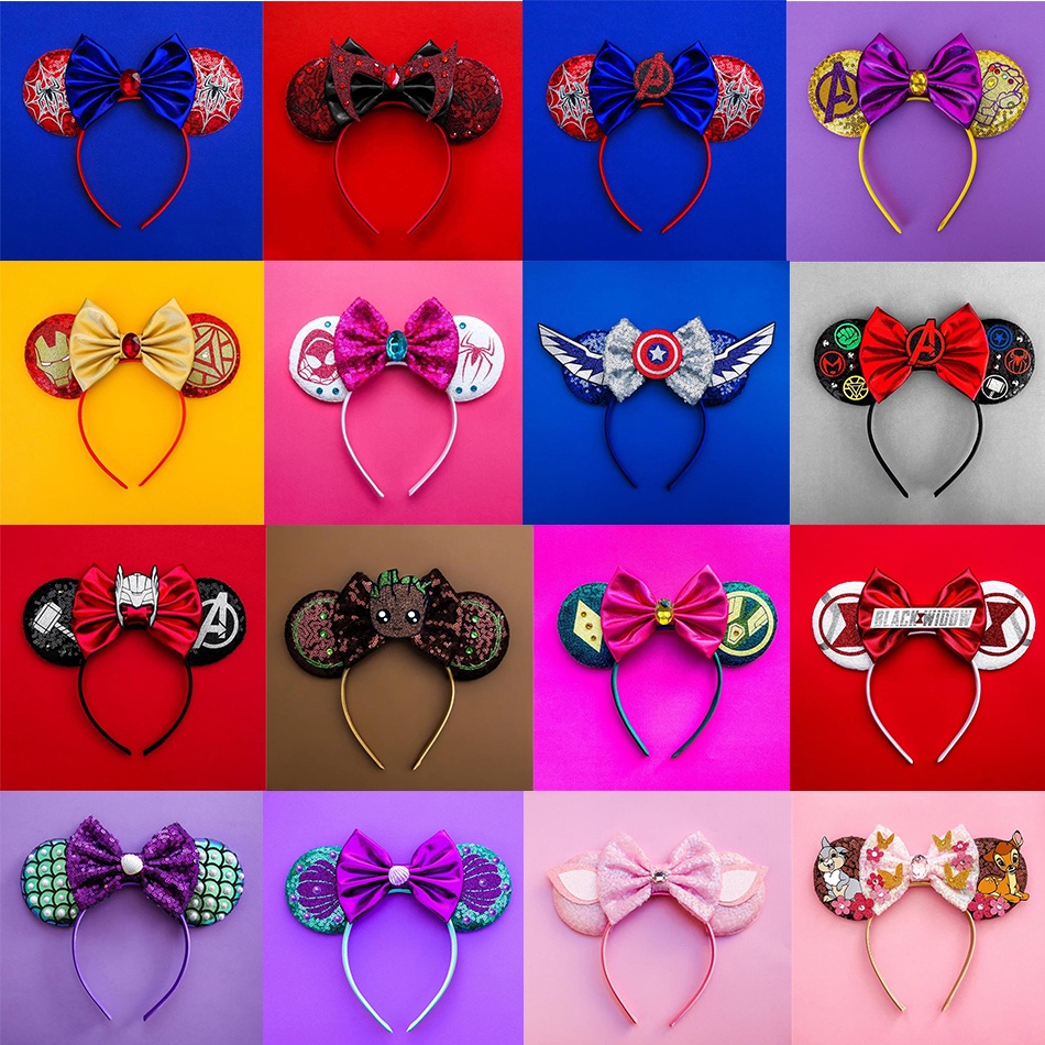 Disney Mickey Minnie Ears Headband Spiderman Mermaid Princess Sequin ...