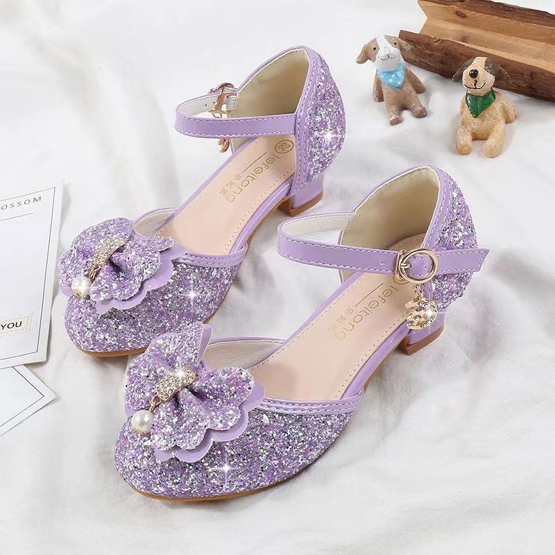 Girls' Princess sandals Leather Shoes kids Show High Heels Silver Dress ...