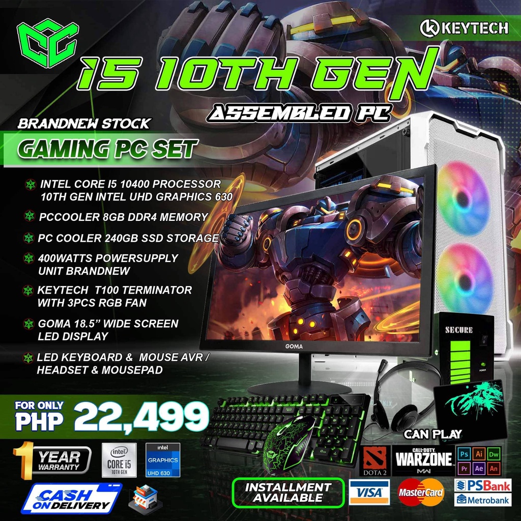 GAMING PC SET i5 10th gen 8gb pccooler ddr4 240gb ssd storage | Shopee ...