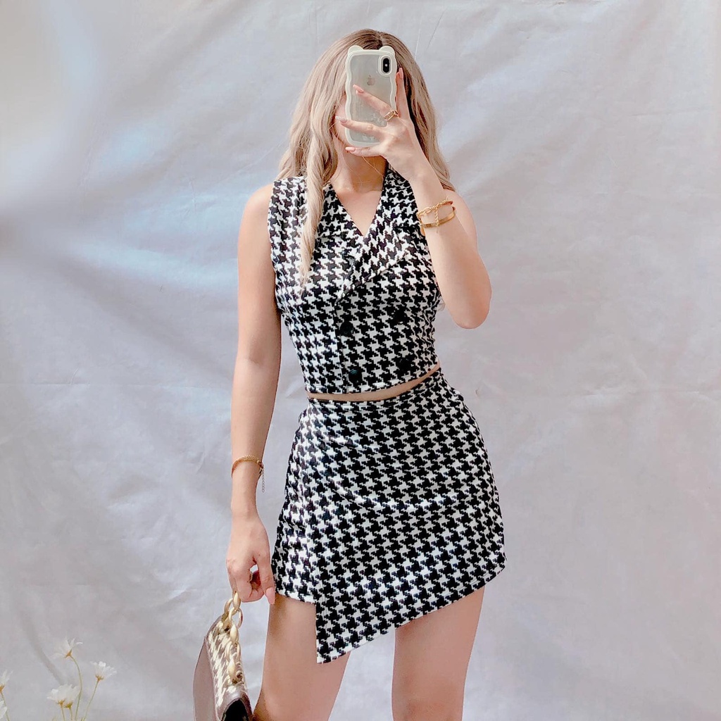 NEFRITY MACY COLLAR ELEGANT COORDS/SEXY CASUAL SKORT TERNO/SLEEVELESS ...