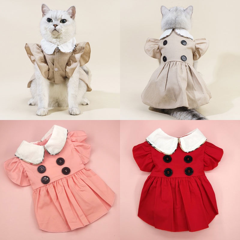 Khaki Red Pink Cat Dress for Pet Kitten Clothes Puppy Costume Dog ...
