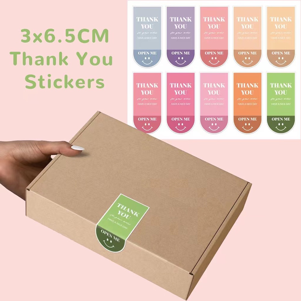 50-100pcs Thank You For Your Order Stickers Colorful Smile Emoji "Open ...