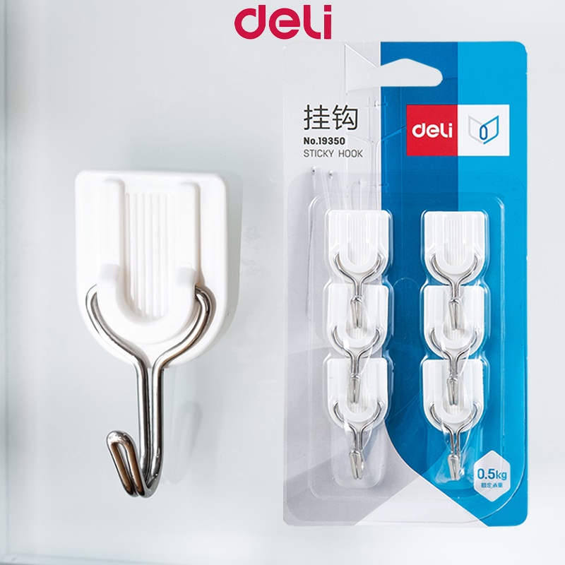 Deli 3/6Pcs Adhesive Wall Hooks Self Adhesive Anti-Skid Hook Heavy Duty ...