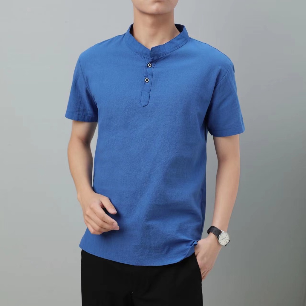Korean polo for men office plain short sleeve shirt Challis collared ...