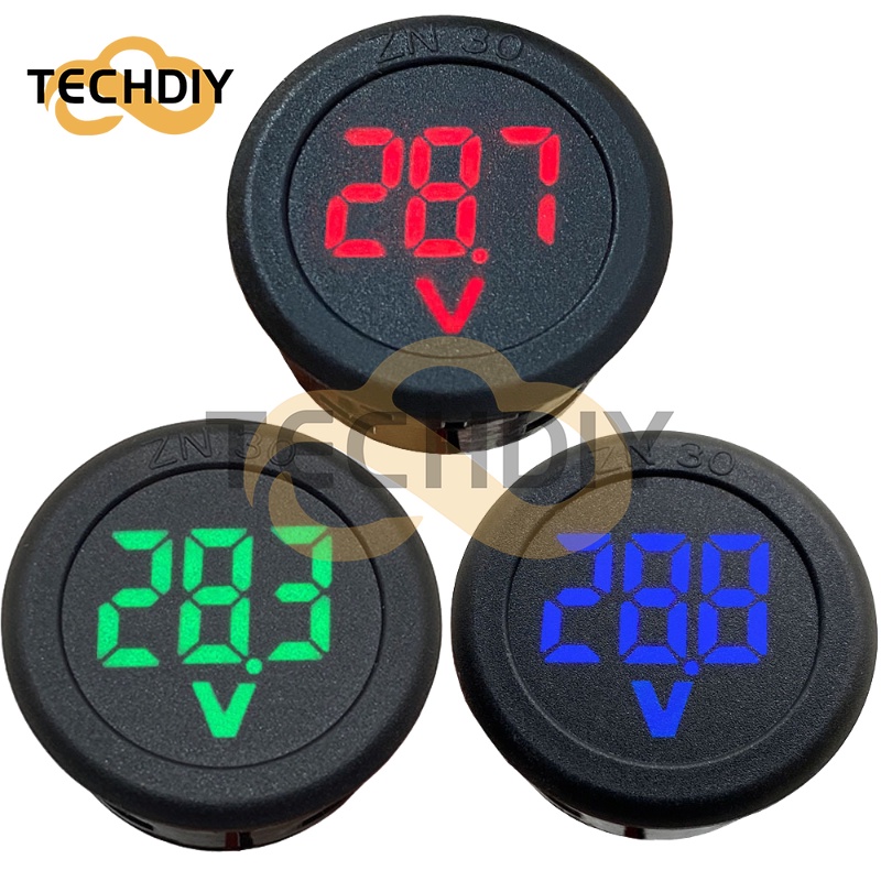 DC 4-100V LED Digital Display Round Two-wire Voltmeter DC Digital Car ...