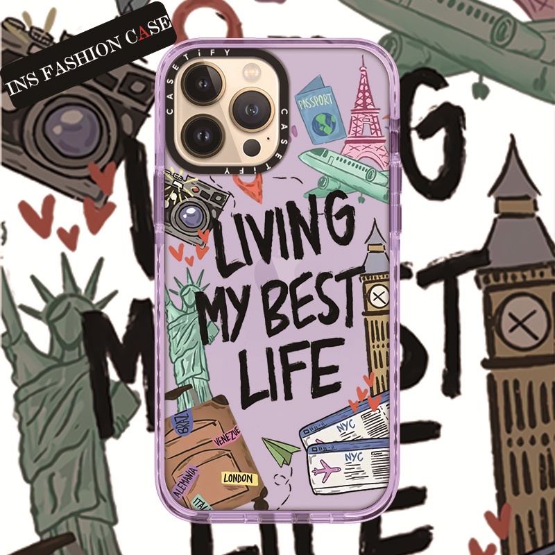 CASECASE X LIVIING MY BEST LIFE Purple Color Transparent iPhone Case ...