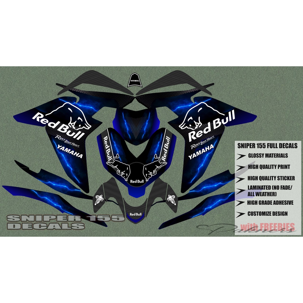 Sniper 155 Yamaha Decals Dark Black/blue Color REDBULL Glossy Material ...