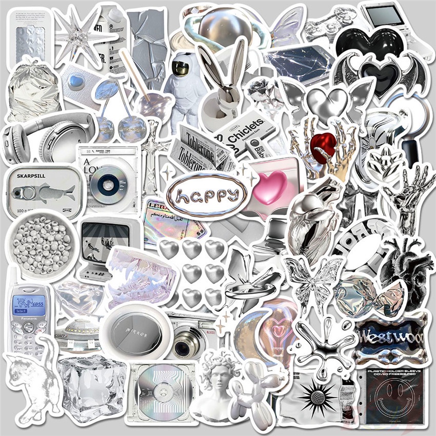 Nordic . Silver Color Styles Art Series 01 Stickers 64Pcs/Set DIY ...
