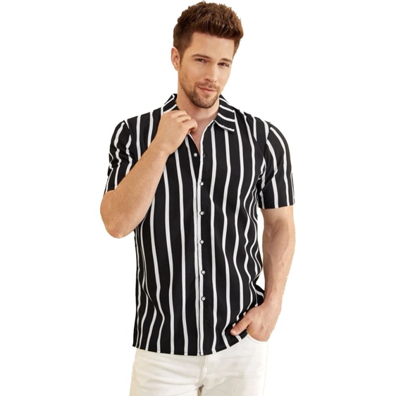 Mens Stripe Polo Print Short Sleeve Korean Style Shopee Philippines