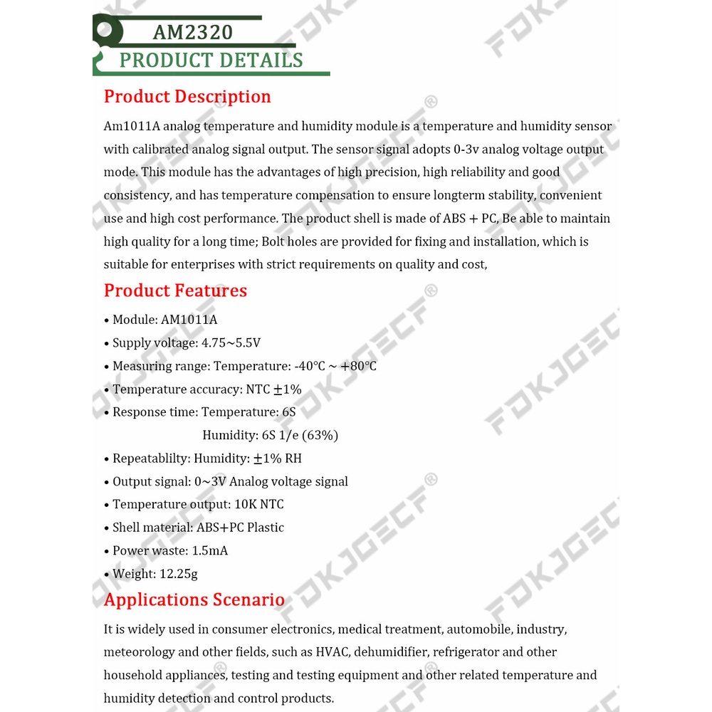 AM1011A Analog Temperature and Humidity Sensor Module Capacitive Module ...