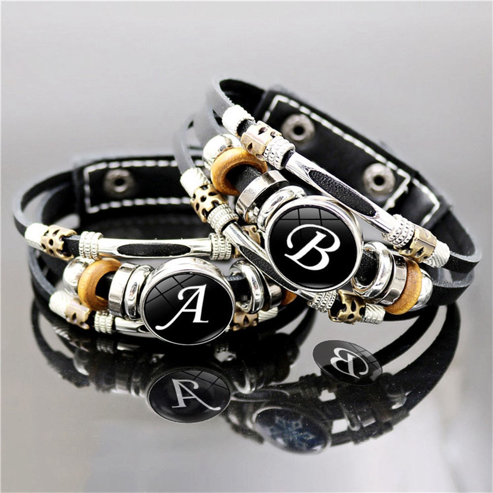 Fashion 26 Letter Leather Bracelets Multilayer A-Z Name Initials ...