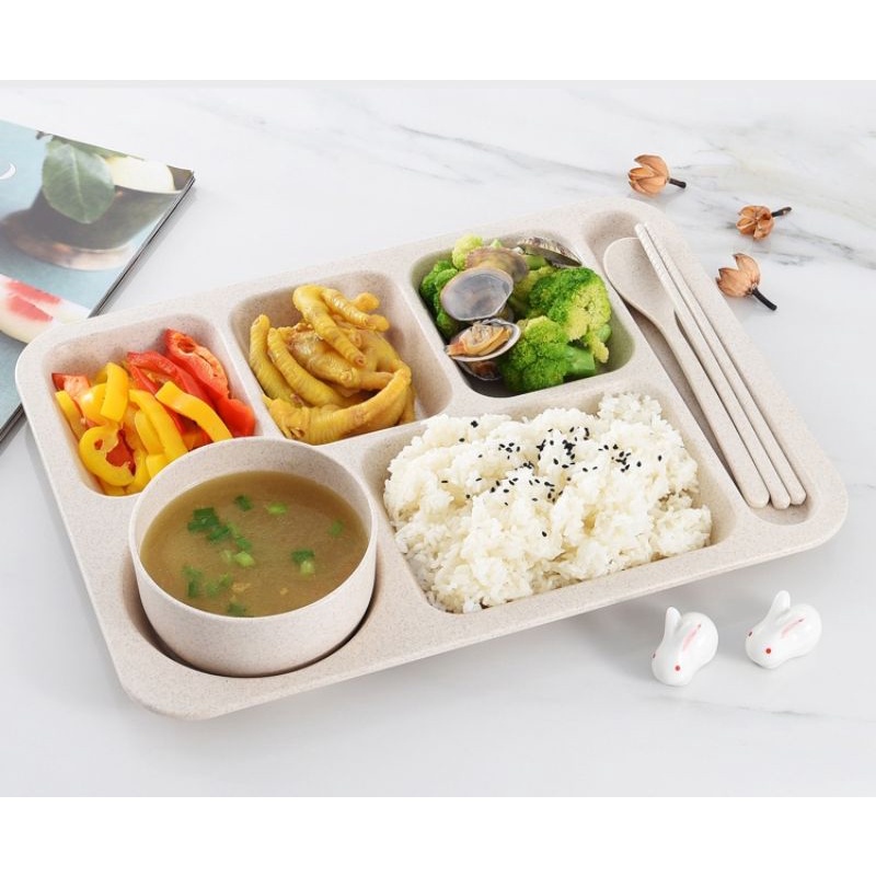 Lunch Bento Wheat Plate with UTENSILS | Shopee Philippines