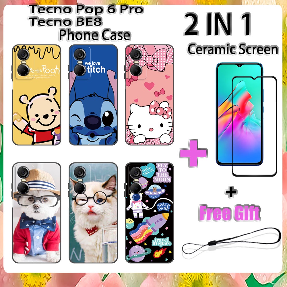 2 IN 1 Tecno Pop 6 Pro BE8 Phone Case with Tempered Glass Ceramic ...